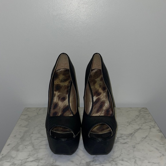 Qupid | Shoes | Qupid Open Peep Toe Block Heel Platform Heel Black ...